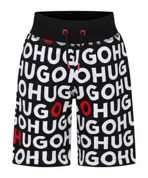 Hugo Boss Monogram-print Drawstring Bermuda Shorts - Black