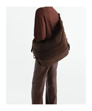 LEMAIRE Large Soft Game Bag In Nylon Canvas - Chocolate Truffle