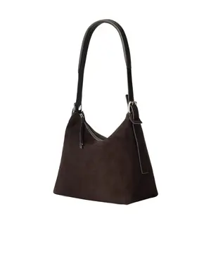 LEMAIRE Small Belted Bag In Suede Leather - Ebony Brown