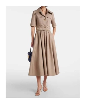 PATOU Gathered Cotton Gabardine Midi Skirt