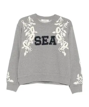 Sea Floral-embroidered Sweatshirt - Grey