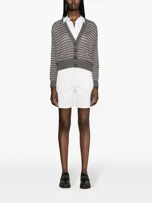 Brunello Cucinelli Sequin-embellished Striped Cotton Cardigan