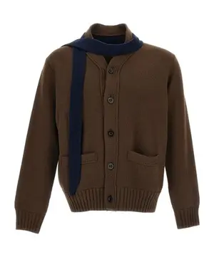 Sacai Scarf-detail Buttoned Cardigan - Brown