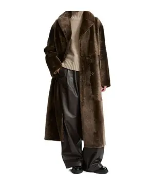 YVES SALOMON Double-breasted Shearling Coat - Brown