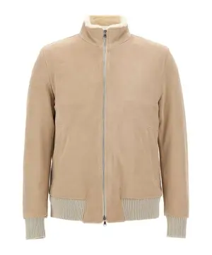 BARBA NAPOLI Long-sleeve Stand-collar Zip-up Jacket - Beige