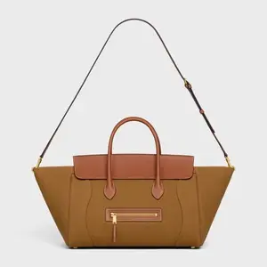 Celine Luggage Bag In Textile And Calfskin - Yellow-brown