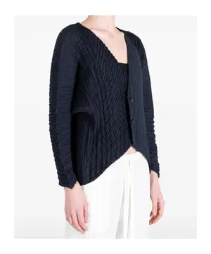 Issey Miyake Pleated Asymmetric Cardigan - Deep Navy Blue