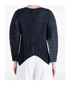 Issey Miyake Pleated Asymmetric Cardigan - Deep Navy Blue