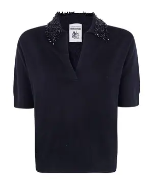 SEMICOUTURE Bead-embellished Short-sleeve Sweater - Black