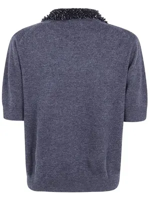 SEMICOUTURE Bead-embellished Knitted Polo Sweater - Medium Grey