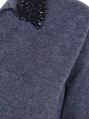 SEMICOUTURE Bead-embellished Knitted Polo Sweater - Medium Grey