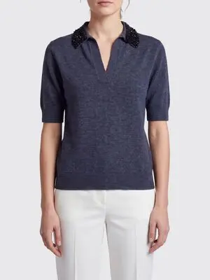 SEMICOUTURE Bead-embellished Knitted Polo Sweater - Medium Grey
