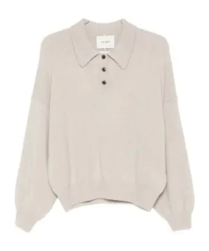 LISA YANG Long-sleeved Polo Collar Sweater - Beige