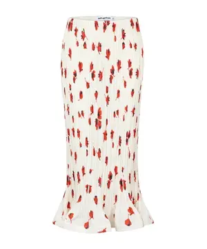 SELF-PORTRAIT Floral Plisse Midi Skirt - White