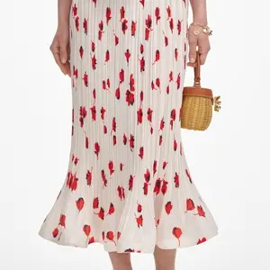 SELF-PORTRAIT Floral Pleated Midi Skirt
