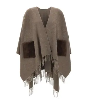 GRAN SASSO Fringed Hem Cape With Fur Accents