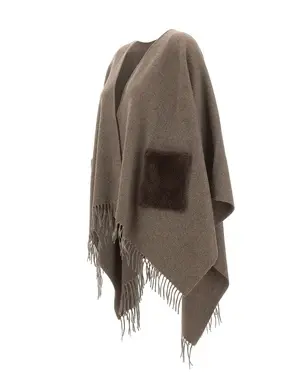 GRAN SASSO Fringed Hem Cape With Fur Accents