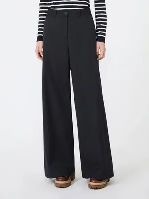 Max Mara Wool And Cotton Gabardine Trousers Navy
