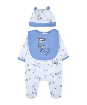 Kenzo Logo Jumpsuit Hat Bib Set - Blue