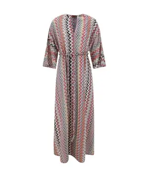 Missoni Kaftano Zigzag Wovened V-neck Maxi Dress - Gray