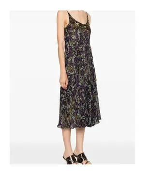 Dries Van Noten Abstract Print Bead Embellishment Spaghetti Strap Dress