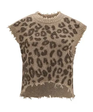 R13 Leopard-pattern Top - Brown
