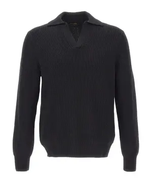 GRAN SASSO Long-sleeve Polo-collar Sweater - Black