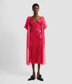 Erdem Drape-shoulder Sequinned Midi Dress