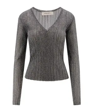 GOLDEN GOOSE V-neck Lurex Top With Logo Patch