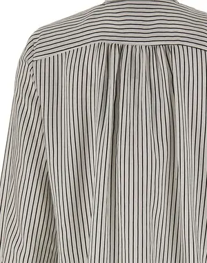 Marella Striped Ruffled Henley Blouse