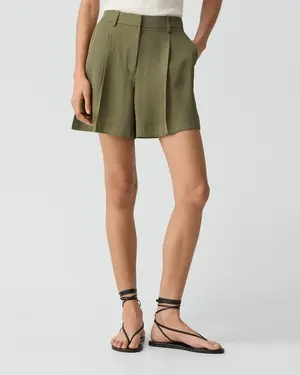 Theory Fluid Pleat Shorts In Washed Twill