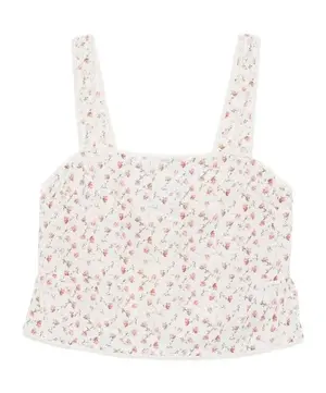 Posse Charlotte Floral-print Lace-trim Cotton Tank Top - Beige