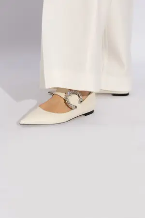 JIMMY CHOO Melva Pointed Toe Ballerina Flats With Crystal Embellishment