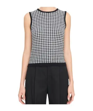 Vince Gingham Rib-knit Tank Top - Bow