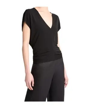 Vince Crepe Flutter-sleeve V-neck Top - Black