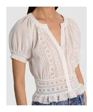 ALICEOLIVIA Kathryn Lace Trim Blouse