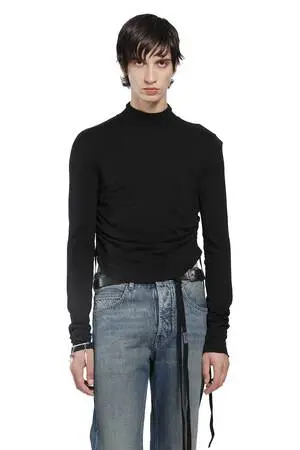 ANN DEMEULEMEESTER Lenart Wrinkled Mock Neck Top - Black
