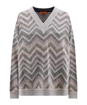 Missoni Zigzag Sequin-embellished V-neck Jumper - Gray