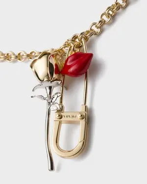 Prada Chain Link Necklace With Floral And Lip Charms