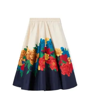 La DoubleJ Floral Print Midi Skirt With Elastic Waistband