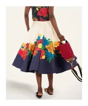 La DoubleJ Floral Print Midi Skirt With Elastic Waistband
