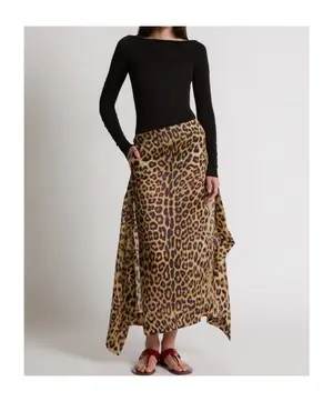 Alberta Ferretti Silk Long Skirt With Leopard Print