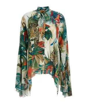 Roberto Cavalli Jungle Print Viscose Blouse - Green
