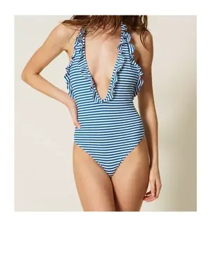 TWINSET Ruffled Striped Bathing Suit