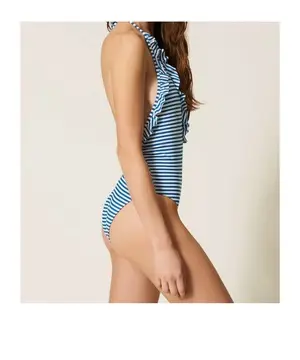 TWINSET Ruffled Striped Bathing Suit