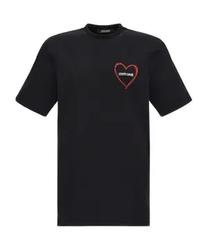 Roberto Cavalli Heart-embroidered Cotton T-shirt - Black