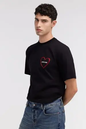 Roberto Cavalli Heart-embroidered Cotton T-shirt