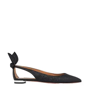 AQUAZZURA Bow Tie Leather Ballerina Shoes - Black