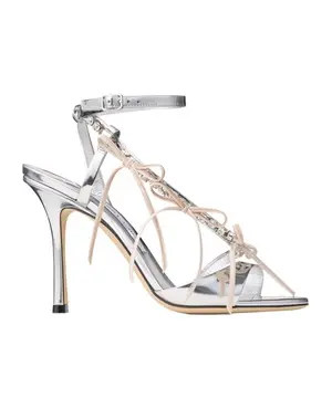 JIMMY CHOO Bow-tie High-heeled Sandals - Silver/macaron