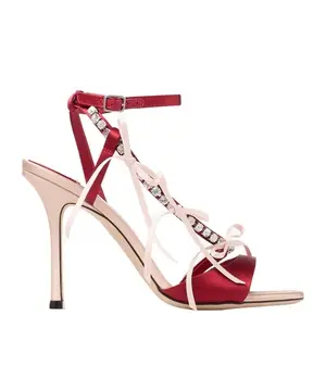 JIMMY CHOO Bow-tie High-heeled Sandals - Macaron Red/ruby Red